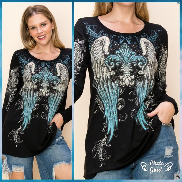 Vocal | Tops | Stunning New Vocal Long Sleeve Rhinestone Shirt Top W ...